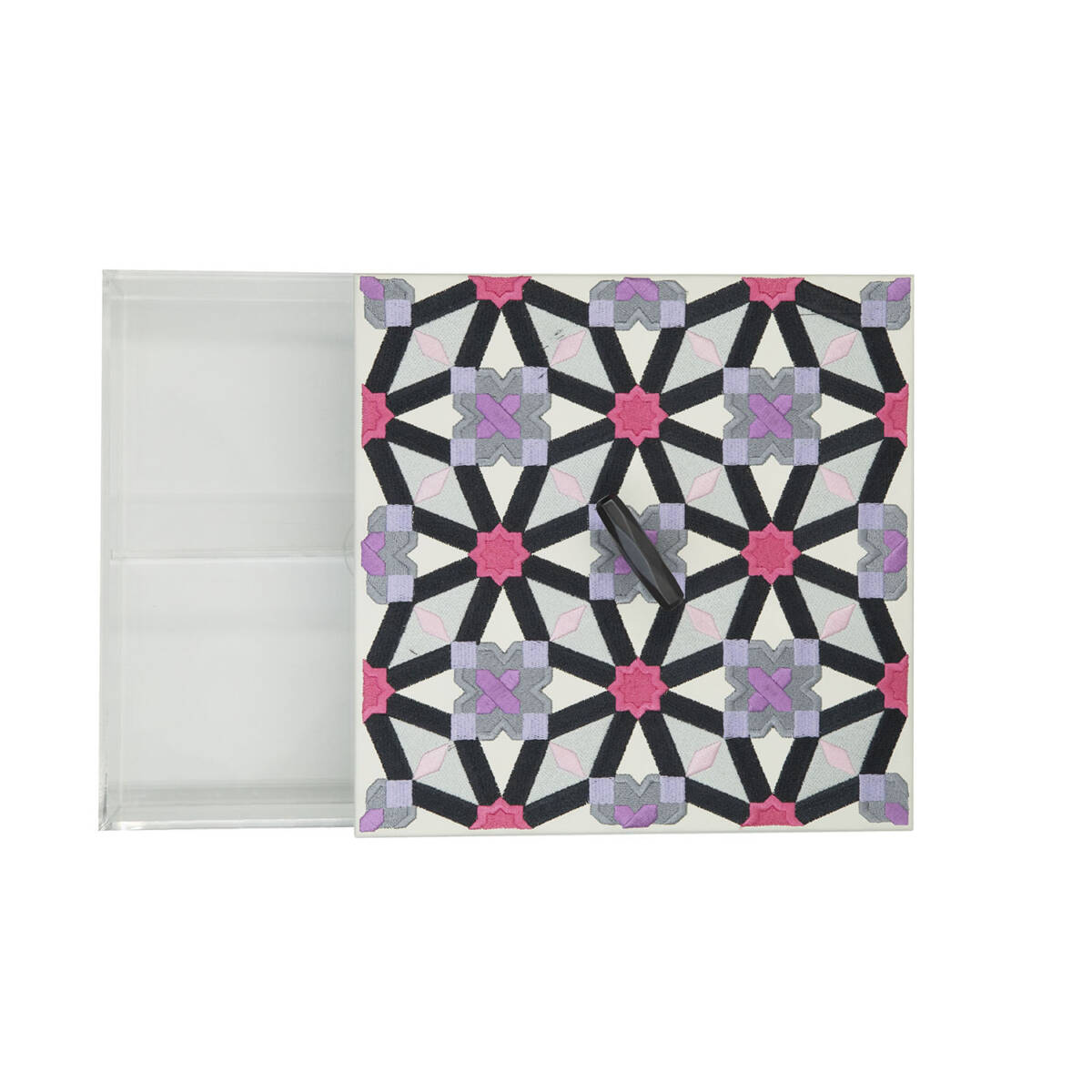 Pink Oriental Acrylic Box with black handle - Stitch Jo Embroidery Studio